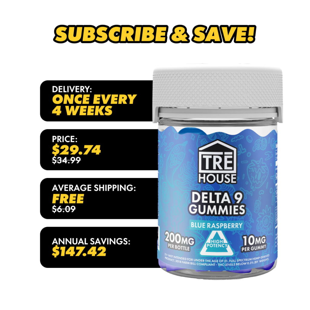Buy Blue Raspberry Delta 9 THC Gummies Online - TRĒ House